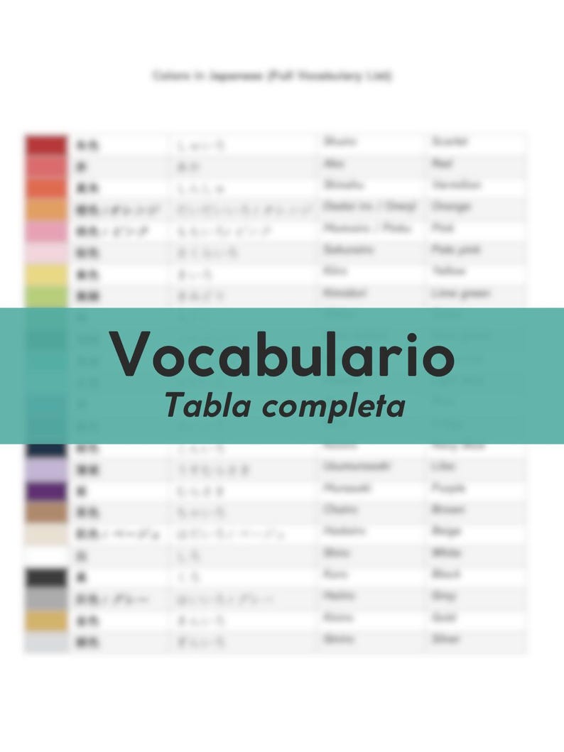 24 Japanese Colors Flashcards – Printable Vocabulary Cards, Spanish ...