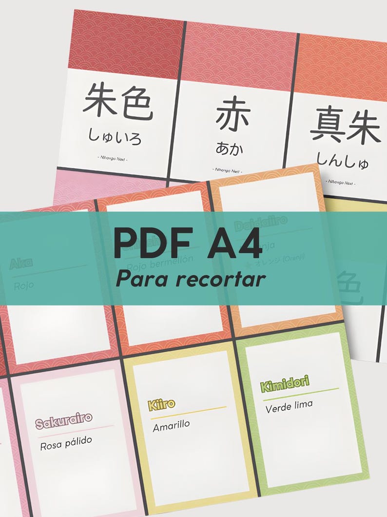 24 Japanese Colors Flashcards – Printable Vocabulary Cards, Spanish ...