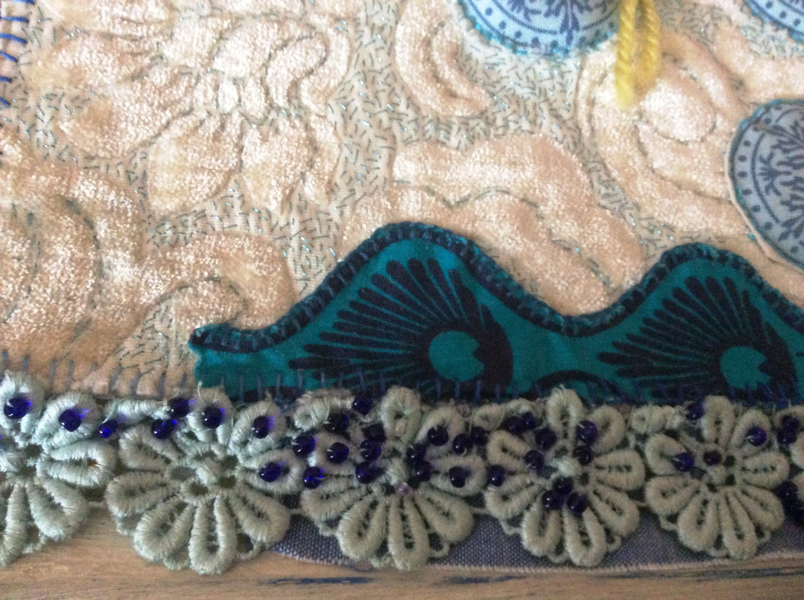Textile Picture in Blues and Cream - Etsy