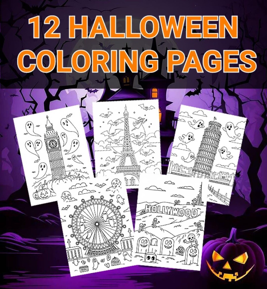 12 Halloween Coloring Pages: Spooky World Landmarks (PDF) - Etsy