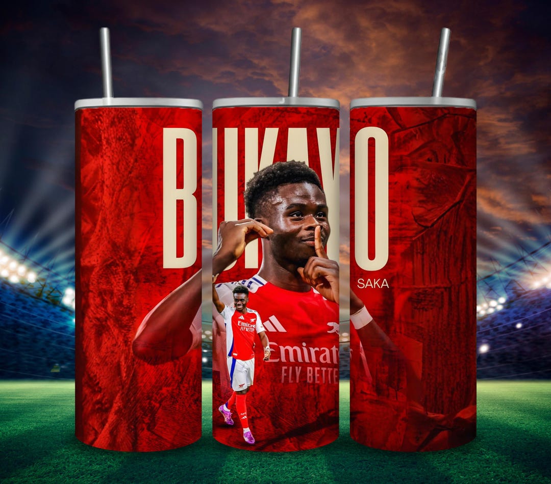 Bukayo Saka Tumbler Wrap PNG | Arsenal Fan Art Gift | 20oz Skinny ...