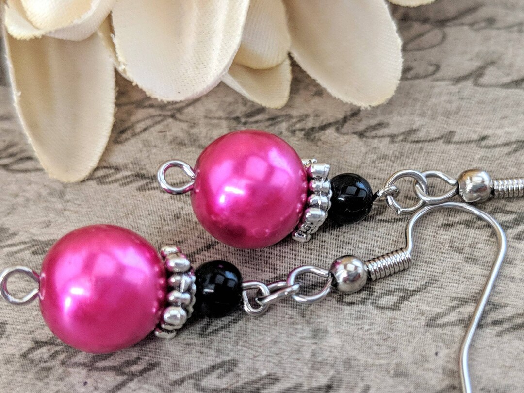 Sterling Silver Magenta Earrings Dangle, Hot Pink Earrings for ...