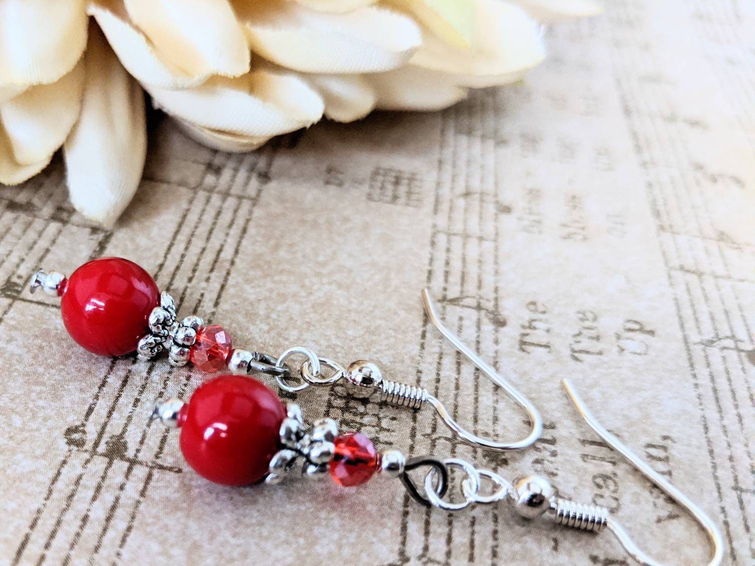 Sterling Silver Red Earrings Dangle Hypoallergenic Petite - Etsy Sweden