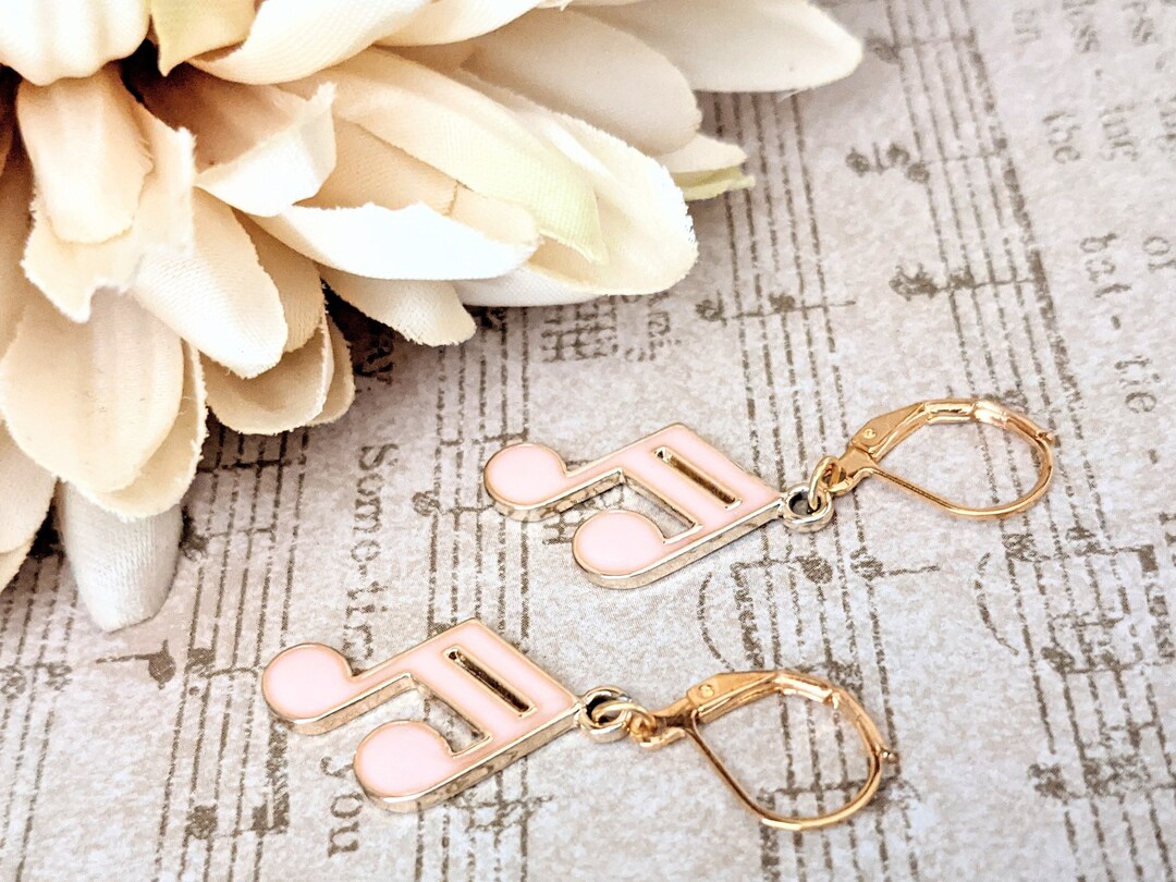 Baby Pink Music Note Earrings, Blush Pink Coquette Jewelry Gold, Choir ...