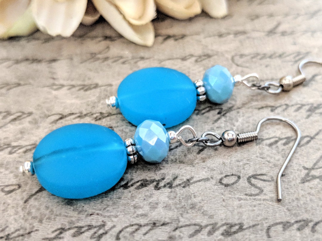 Sterling Silver Aqua Earrings Dangle, Sea Glass Earrings Handmade ...