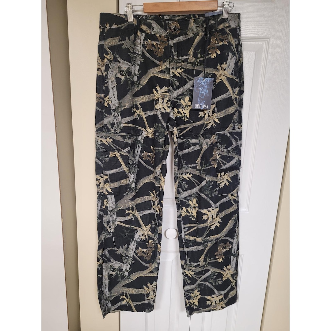 SMOKE & ASH Mens Cargo Pants Relaxed Fit Black Camo Sz 34x30 NEW - Etsy