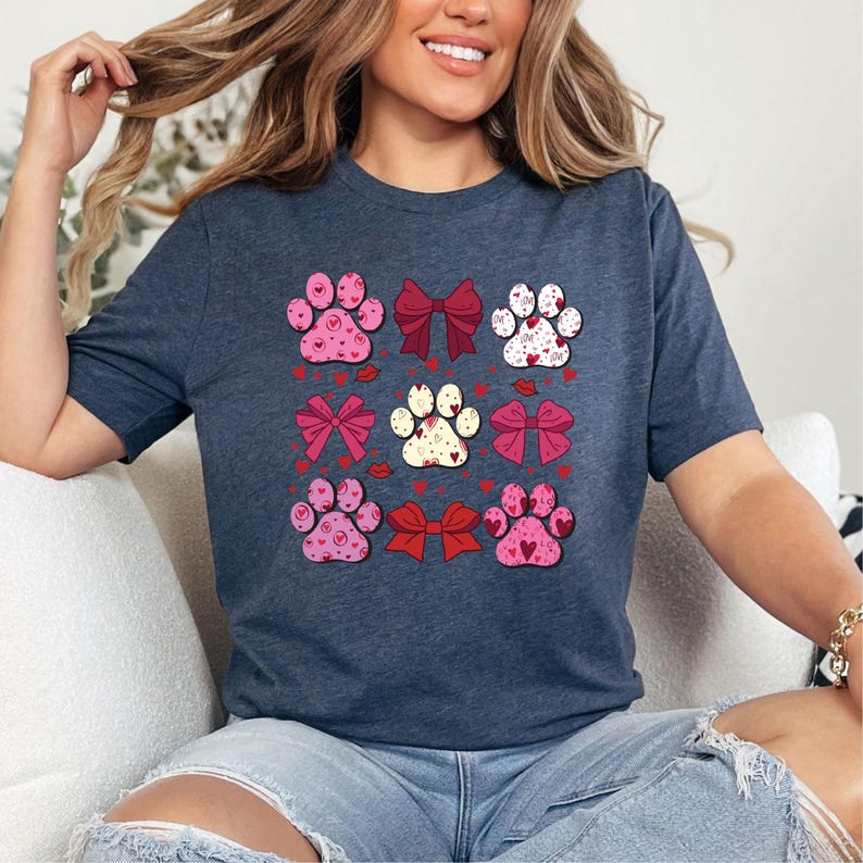 Dog Mom Valentine T-shirt: Cute Paw Print Heart Tee for Dog Lovers and ...