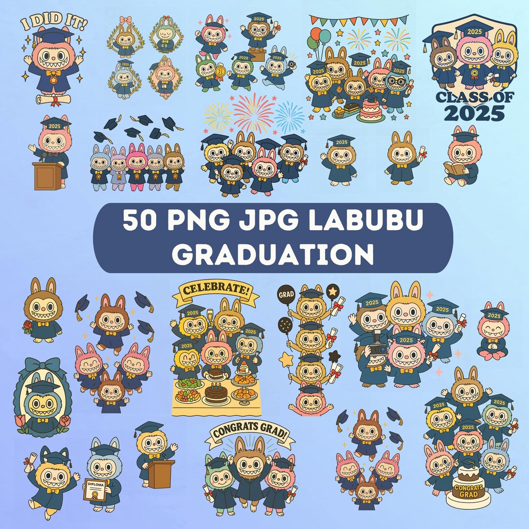 Lot De Cliparts Labubu Graduation : Dessins Kawaii PNG (téléchargement ...