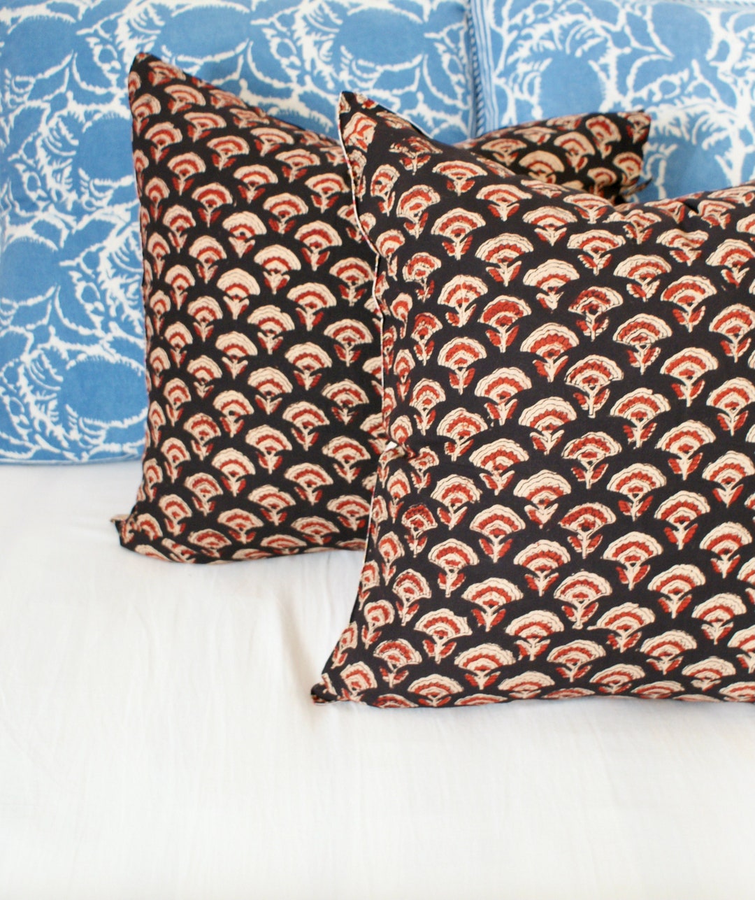 22x22 Pair Pillow Sham // Block Print Floral Throw Pillow - Etsy France