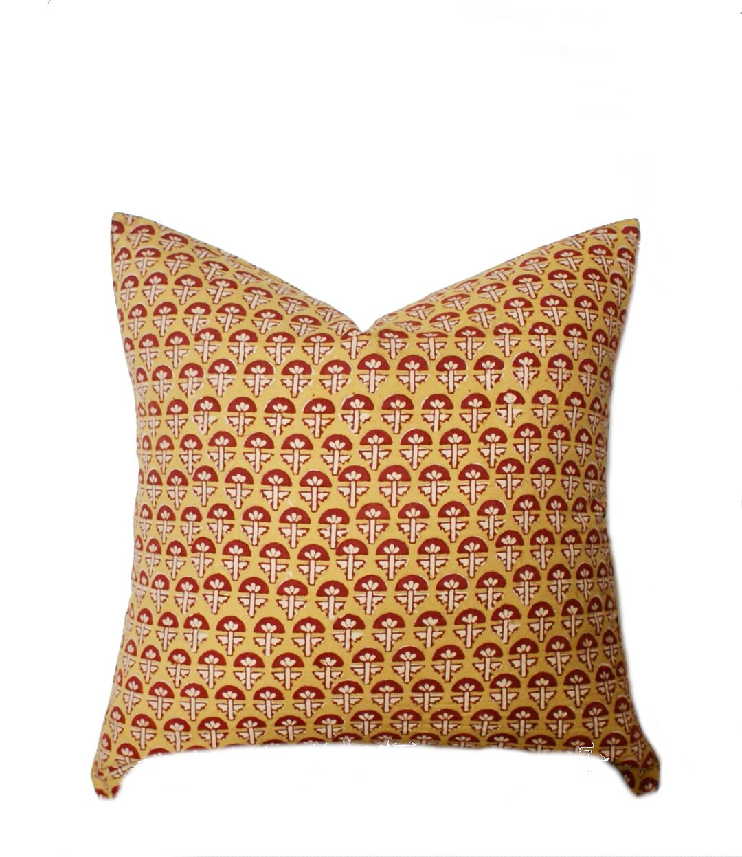 14x36 22x22 Yellow Red Hand Block Print Floral Pillow | Botanical ...
