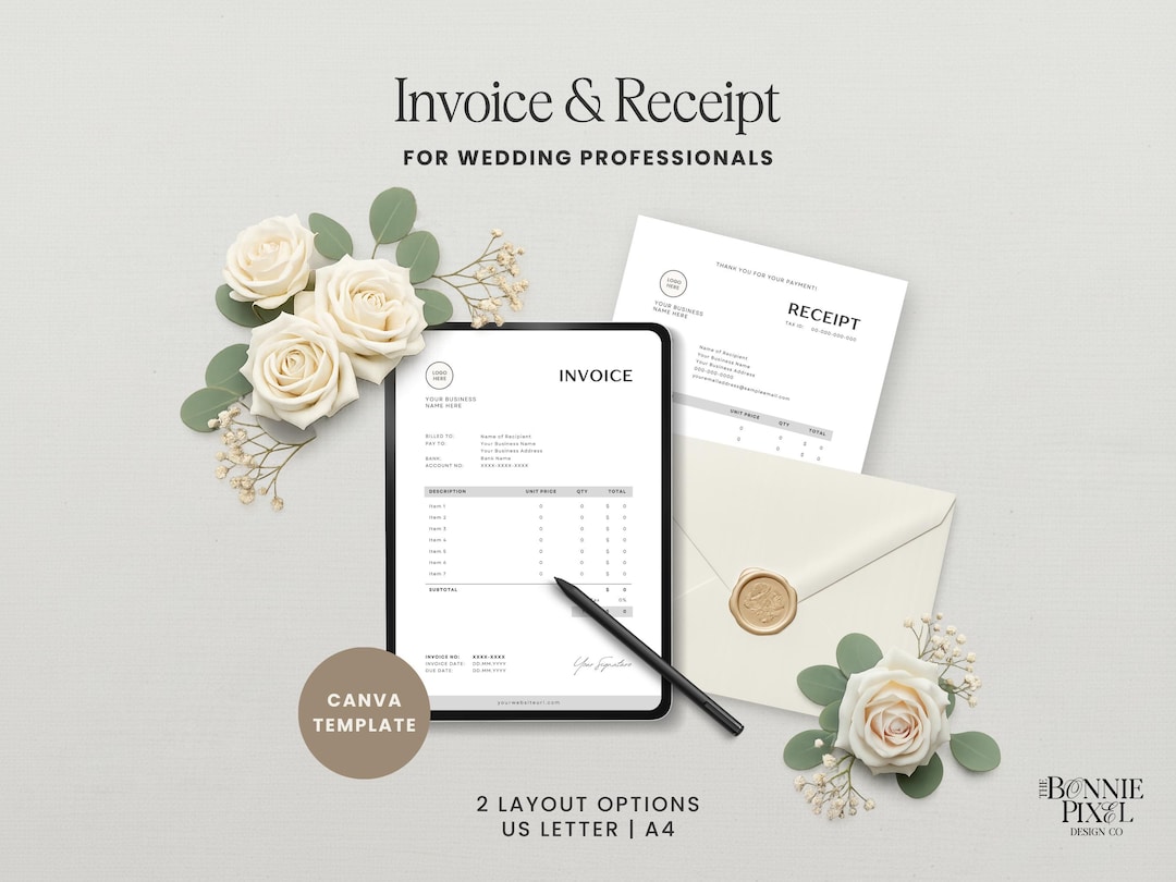Invoice & Receipt for Wedding Professionals | Editable Canva Template ...