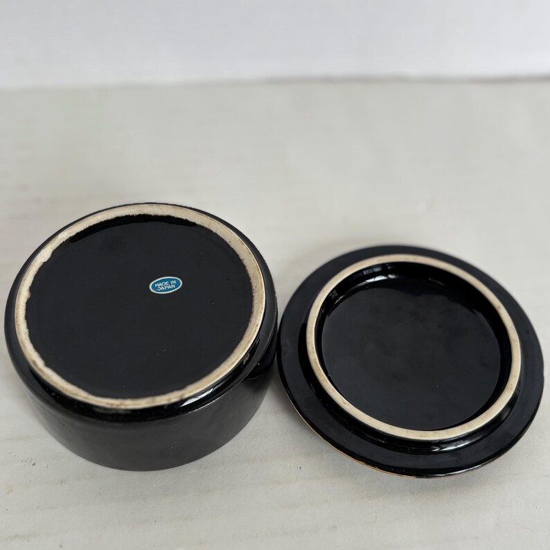 Vintage Japanese Round Floral Orchid Iris Trinket Jewelry Box Black ...
