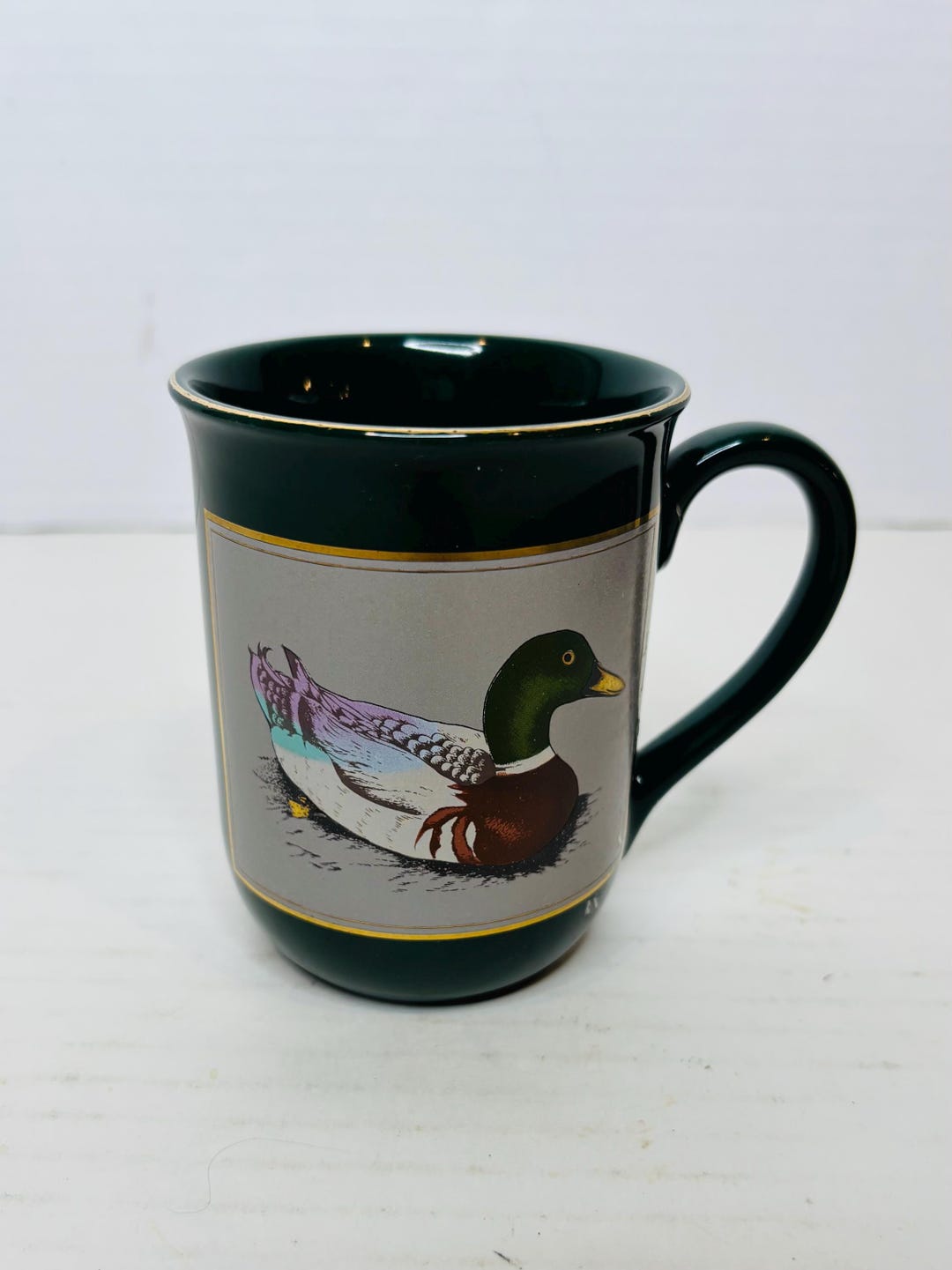 Vintage Otagiri Mallard Duck Coffee Cup Mug Dark Green Gold Trim Japan ...