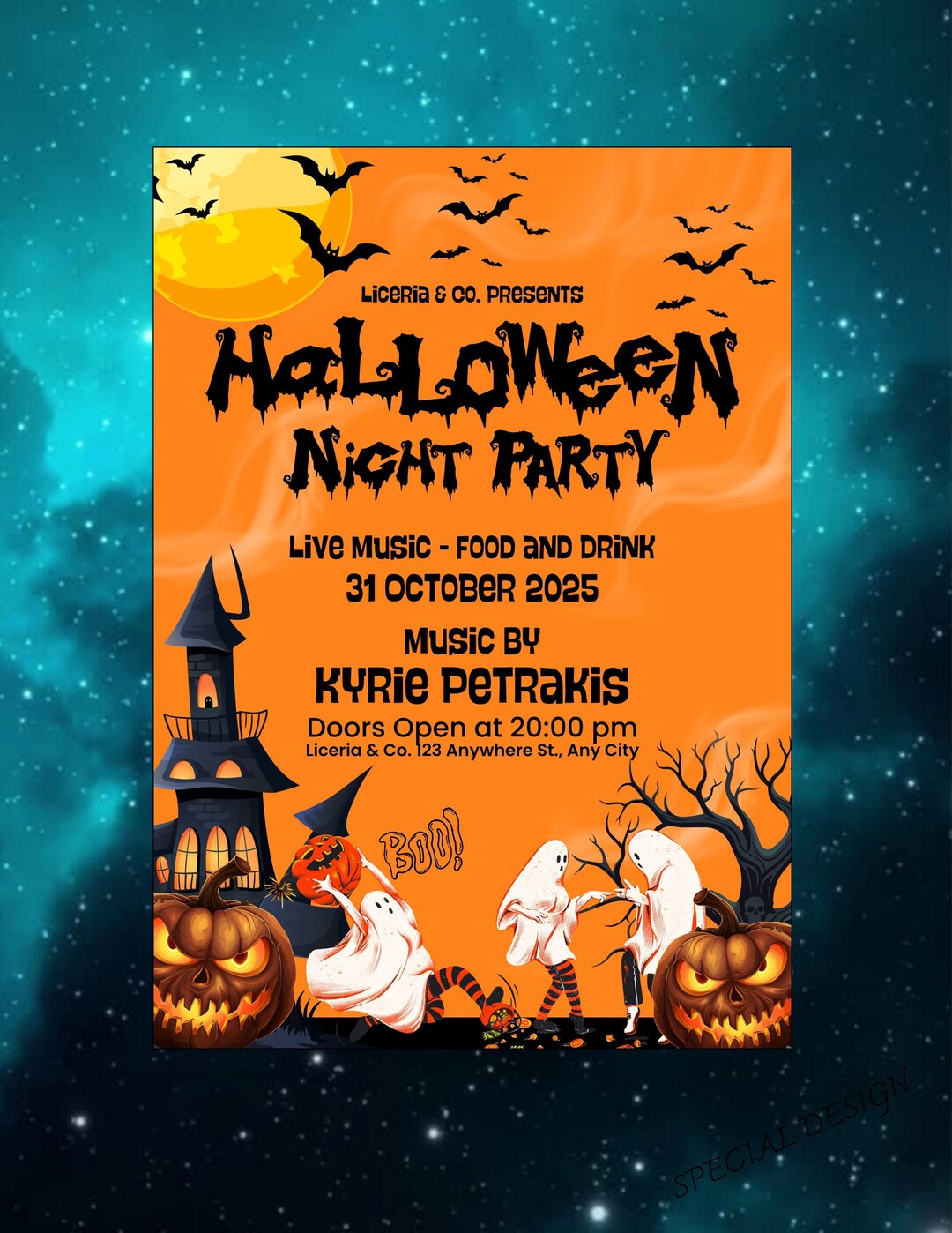 Editable Halloween Party Invitation Template: Spooky Night Flyer (5x7 ...