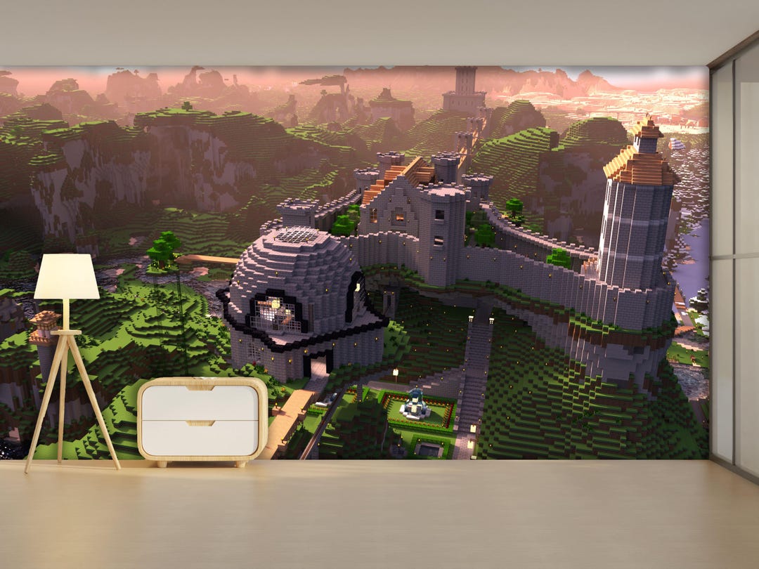Minecraft Castle Wallpaper, Game Room Decor, Peel and Stick or Non ...
