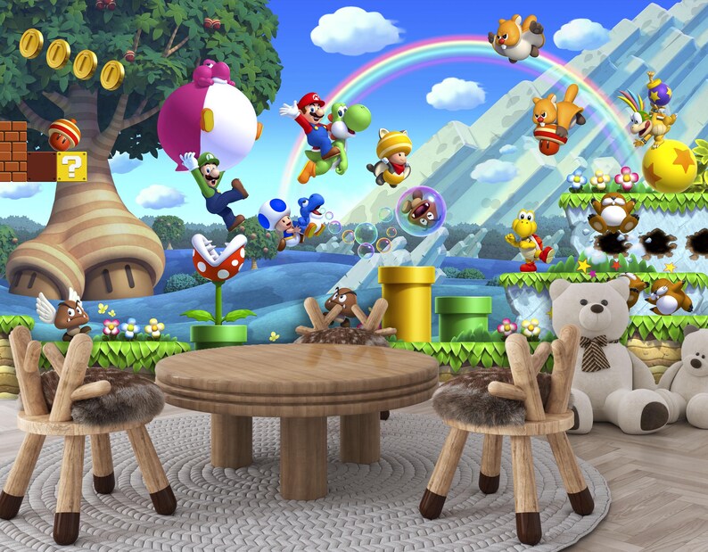 Super Mario Nursery Wallpaper Mural: Self-adhesive Kids Room Decor - Etsy