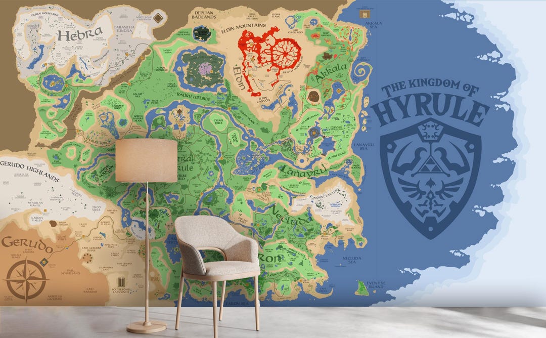 Zelda Map Kids Room Wallpaper: Hyrule Mural, Peel & Stick or Non Woven ...