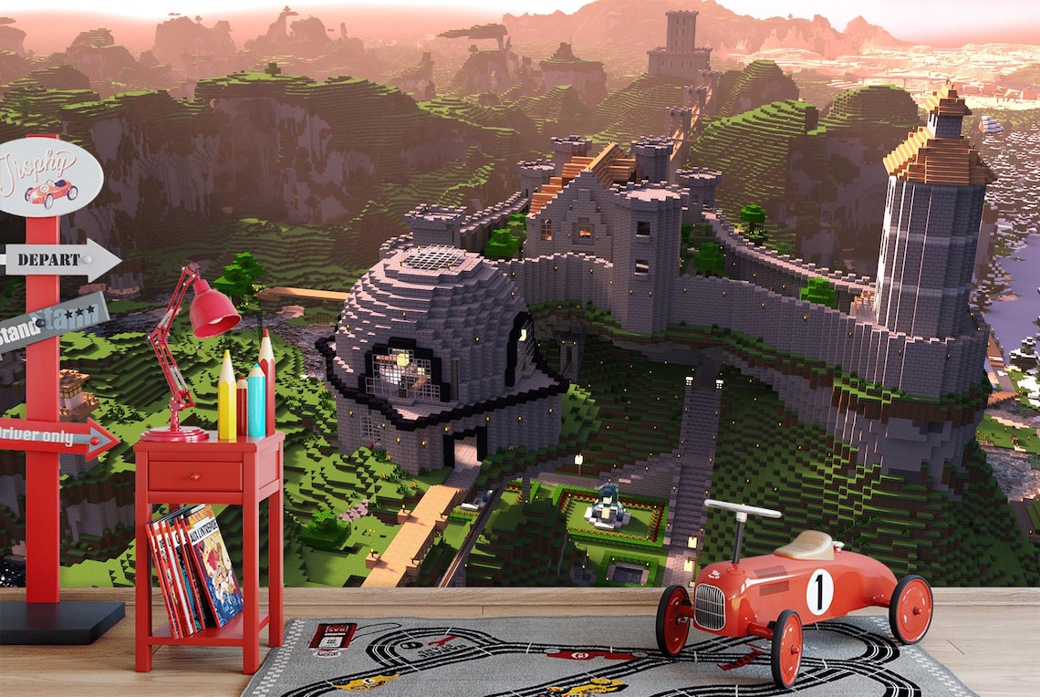 Minecraft Castle Wallpaper, Game Room Decor, Peel and Stick or Non ...