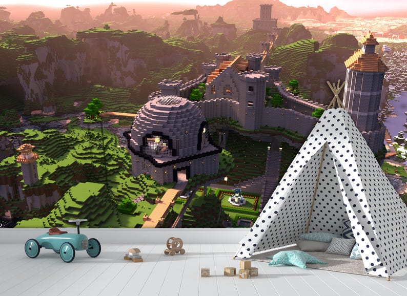 Minecraft Castle Wallpaper, Game Room Decor, Peel and Stick or Non ...