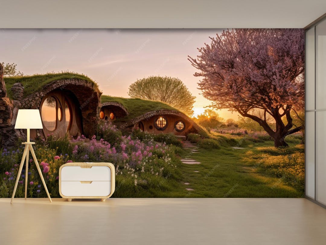 Hobbit House Wallpaper: Kids Room Decor, Lord of the Rings Fantasy Peel ...