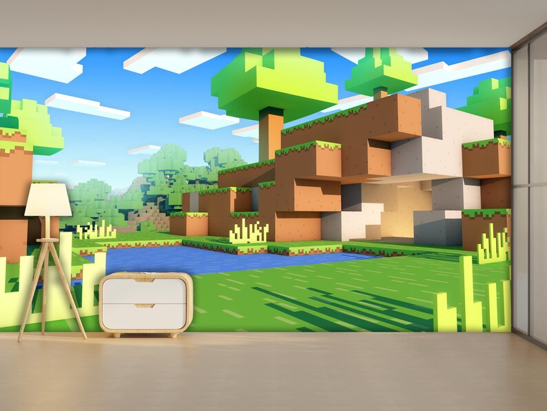 Minecraft Wallpaper Mural | Peel and Stick, Kids Room Decor - Etsy