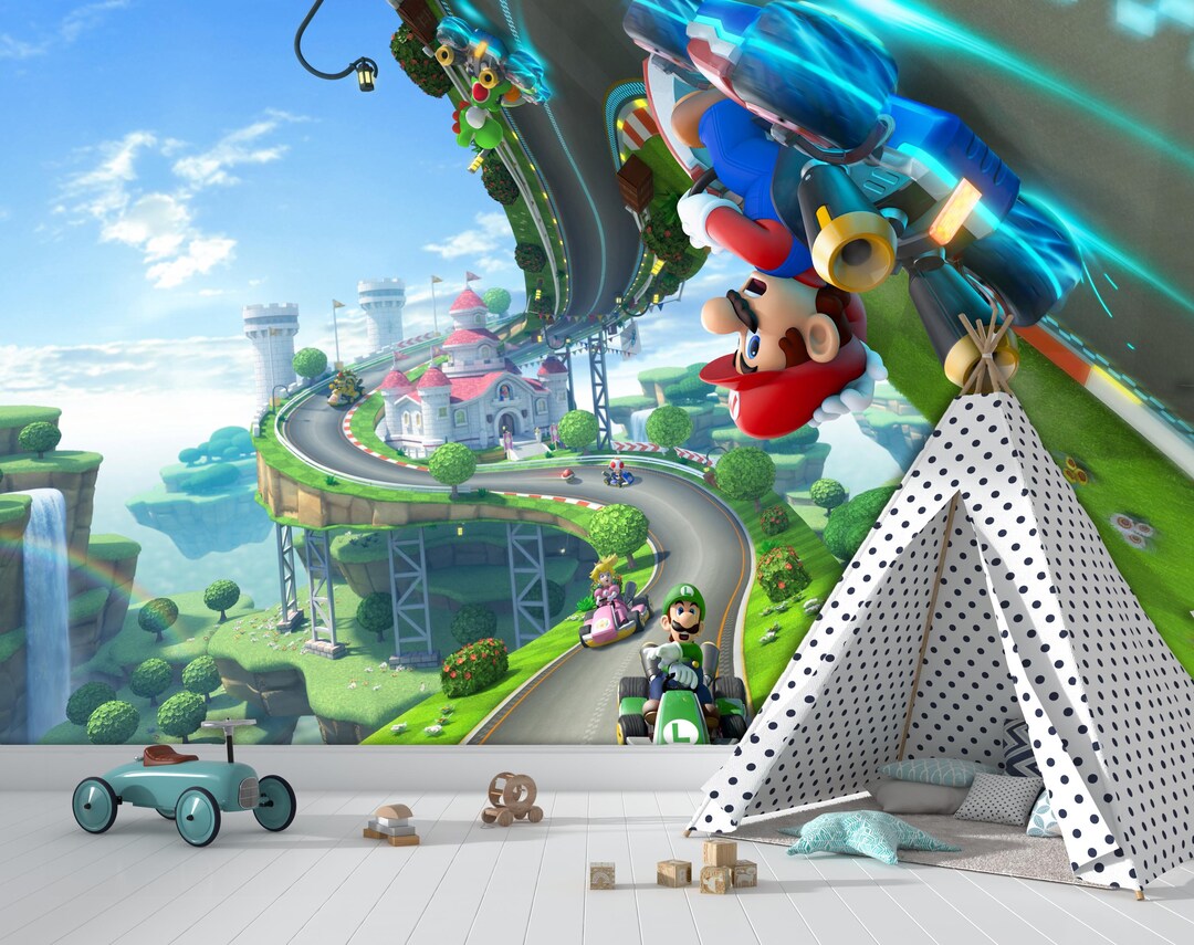 Super Mario Racing Wallpaper: Kids Room Self-adhesive Wall Design - Etsy