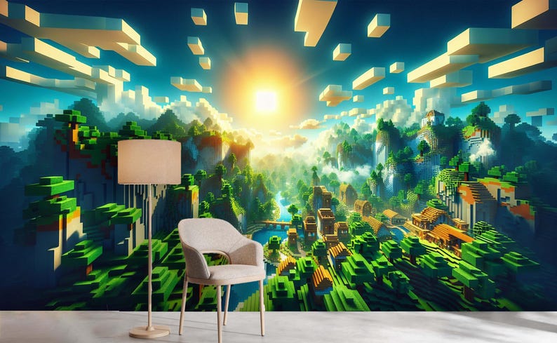 Minecraft World Scene Wallpaper / Game Wall Art Mural for Home Decor ...