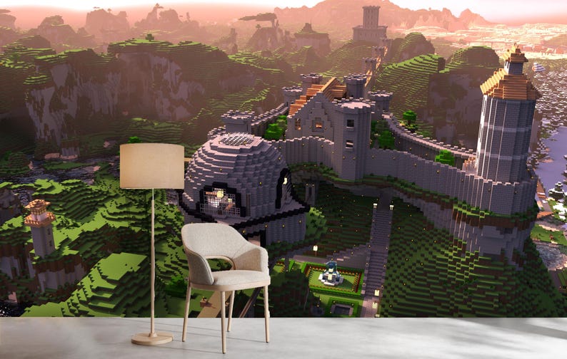 Minecraft Castle Wallpaper, Game Room Decor, Peel and Stick or Non ...