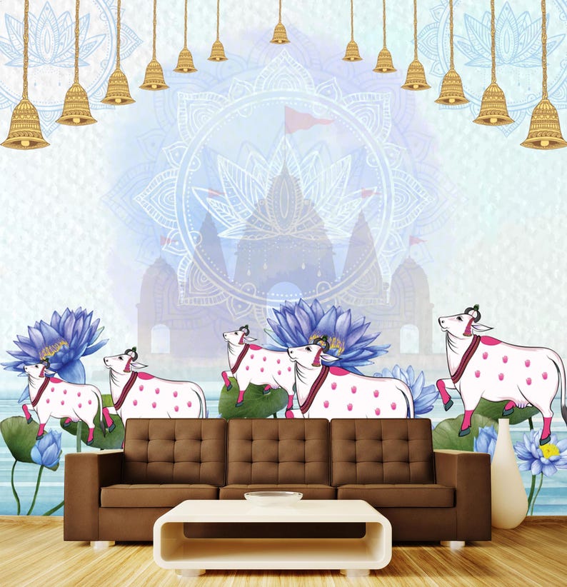 Sacred Pichwai Peel Stick Wallpaper,indian Kamdhenu Cow Mural,room ...