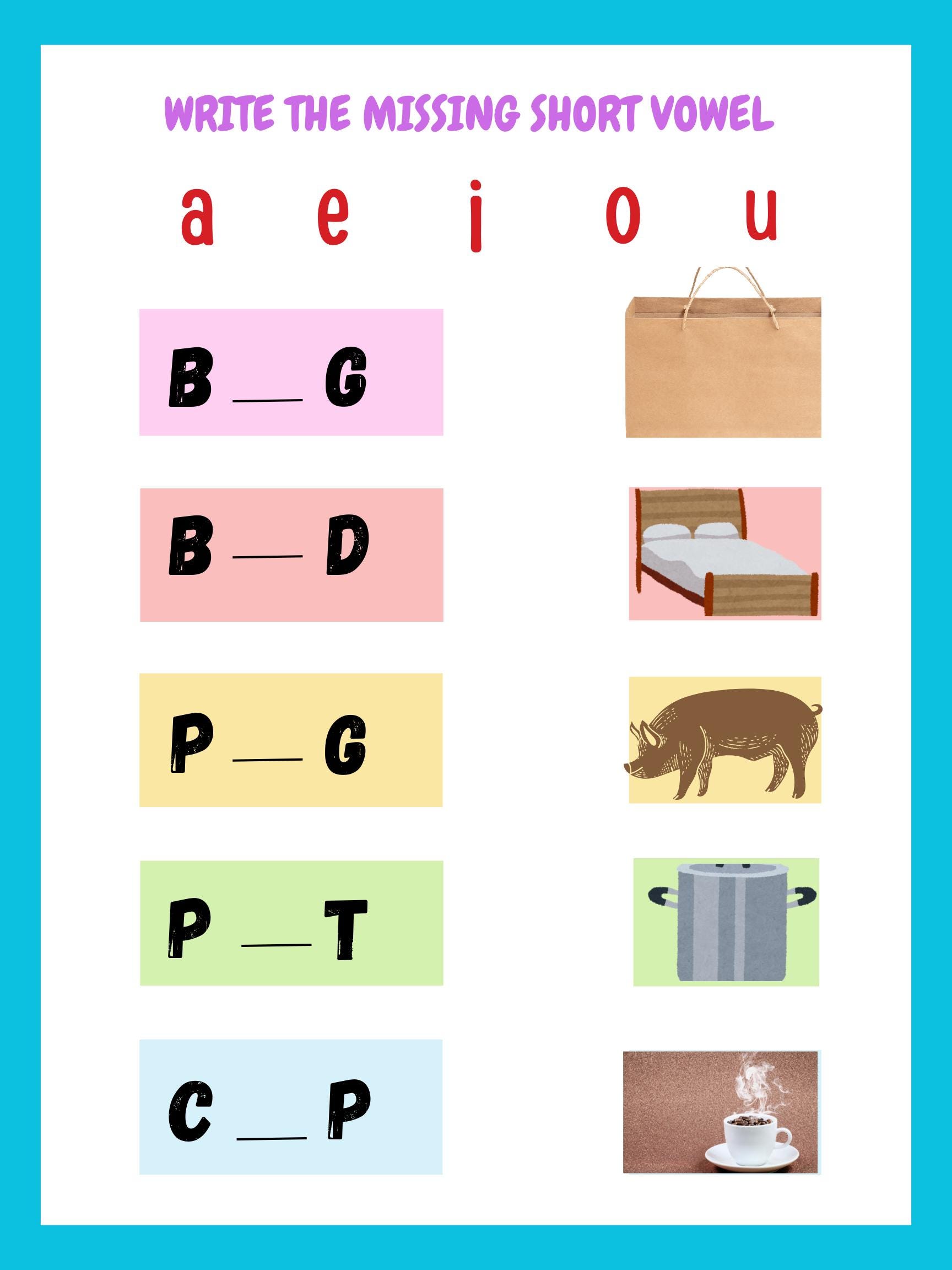 Short and Long Vowel Charts and Worksheets Pre-k to Grade 3 - Etsy