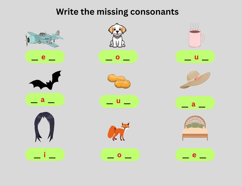 Vowel-consonant Chart and Worksheets Pre-k to Grade 3 - Etsy