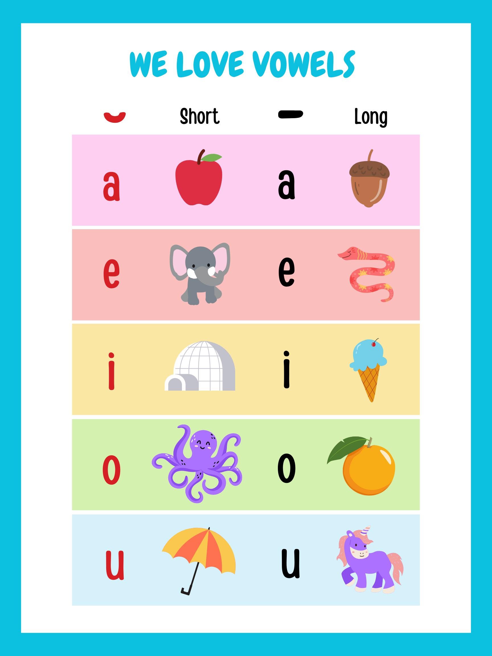Short and Long Vowel Charts and Worksheets Pre-k to Grade 3 - Etsy