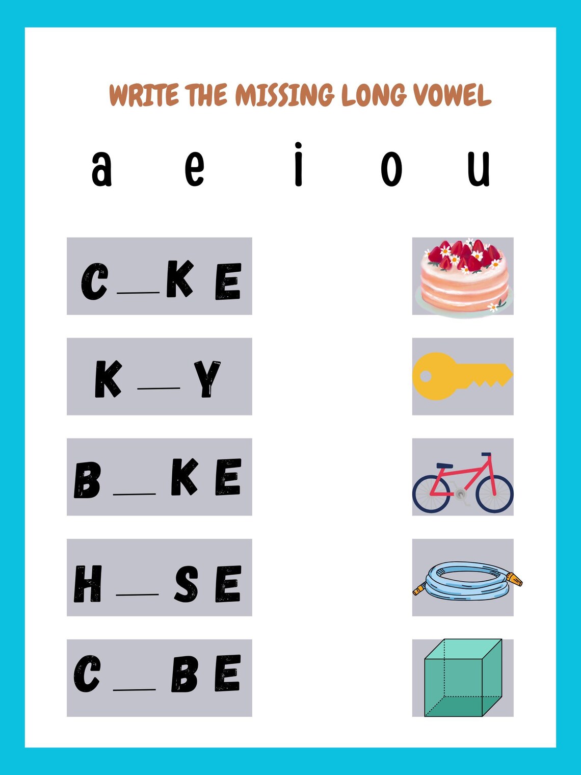Short and Long Vowel Charts and Worksheets Pre-k to Grade 3 - Etsy