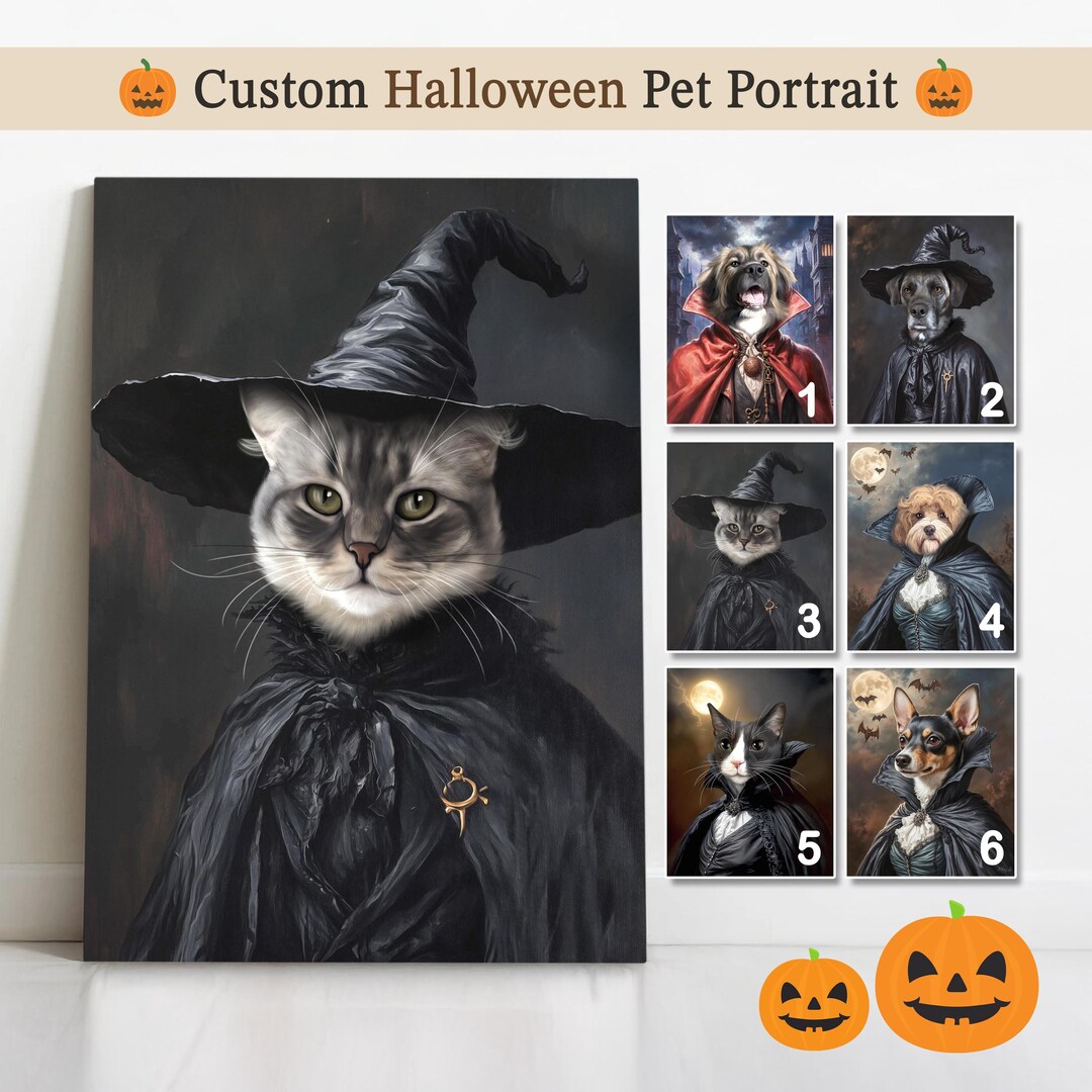 Funny Spooky Halloween Pet Portrait: Customized Vampire or Witch Dog ...