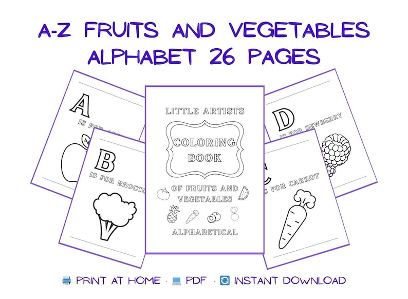 Fruits & Vegetables Alphabet Coloring Pages: Kids Learning Activity ...
