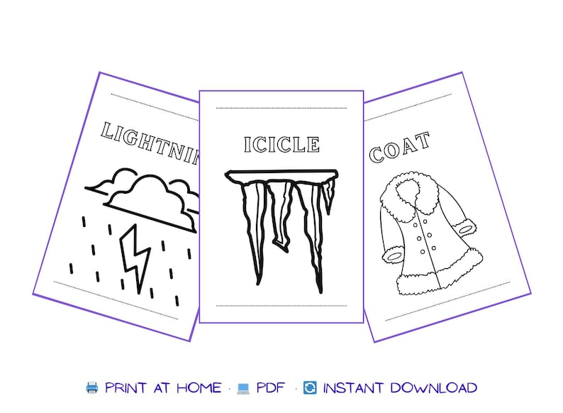 Weather Coloring Pages for Kids • Printable PDF • Seasons, Rain, Snow ...