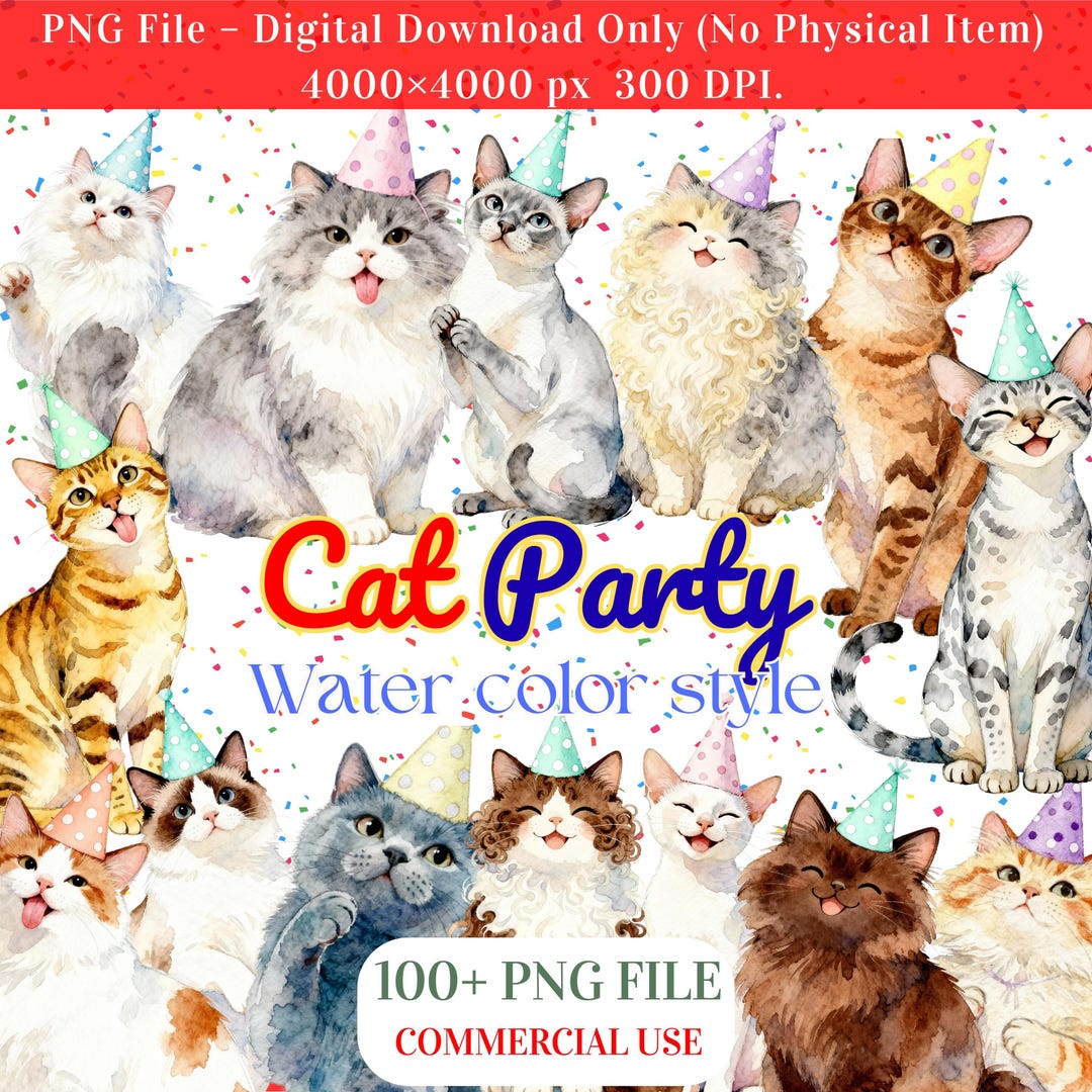 Watercolor Cat Party Clipart Bundle (digital Download) - Etsy