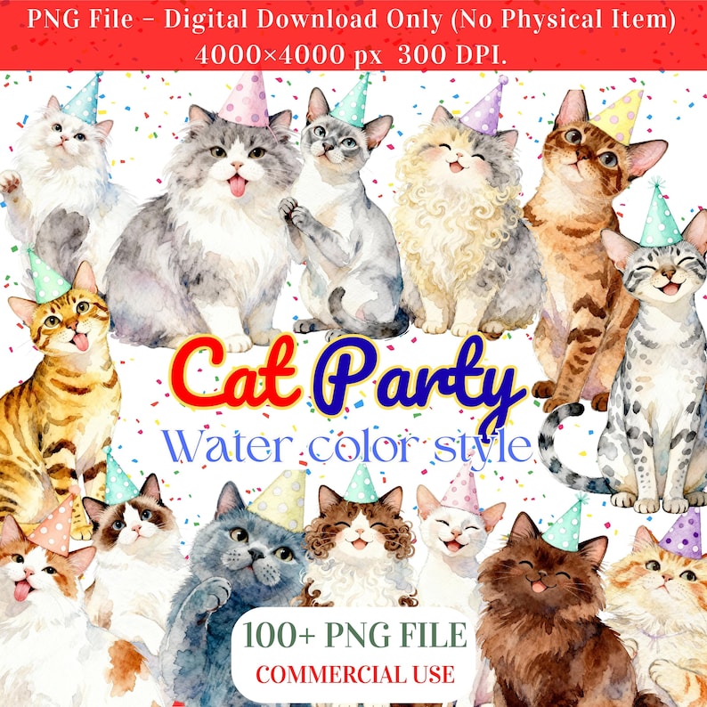 Watercolor Cat Party Clipart Bundle (digital Download) - Etsy