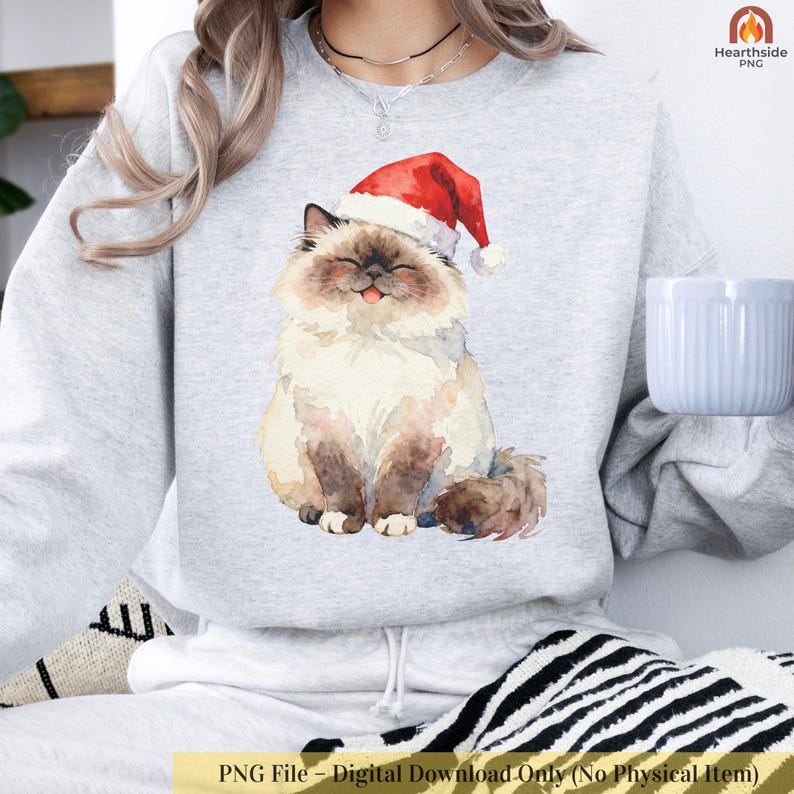 Watercolor Christmas Cat Clipart Bundle: Holiday PNG (digital Download ...