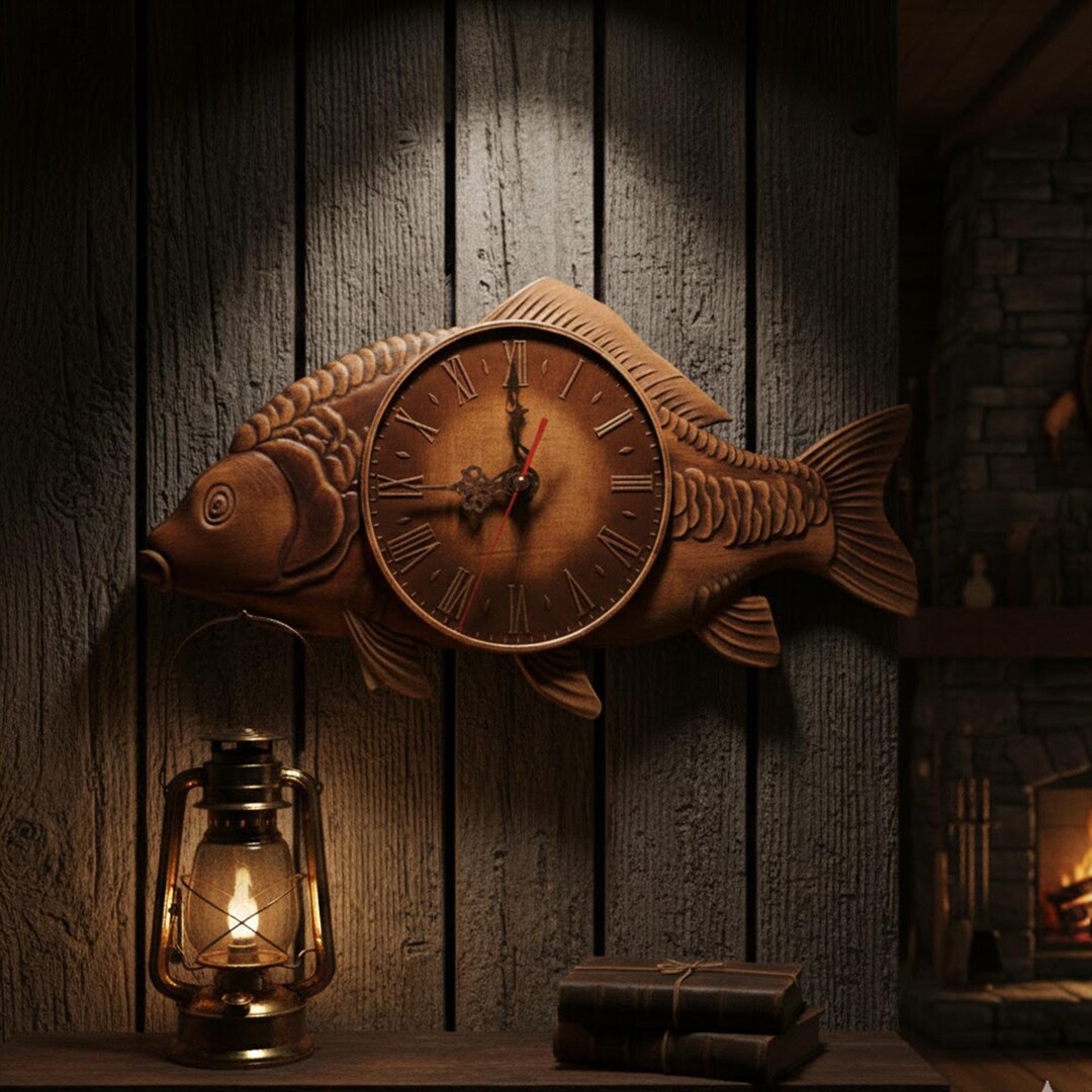 Carp Fish Wall Clock, Antique Wood Decor, 5th Anniversary Gift for Him ...