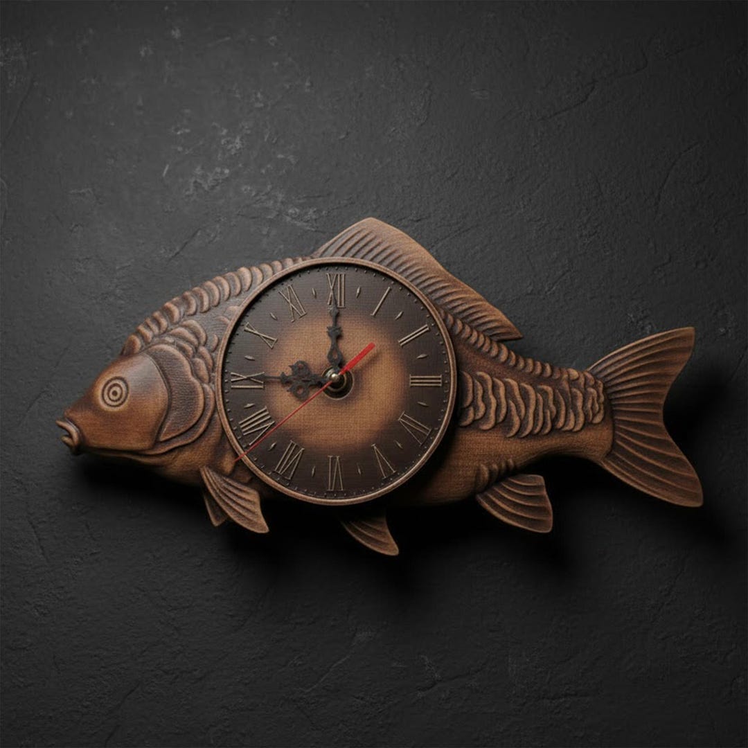 Carp Fishing Wall Clock, Carved Wood Fish Art, Rustic Fisherman Gift ...