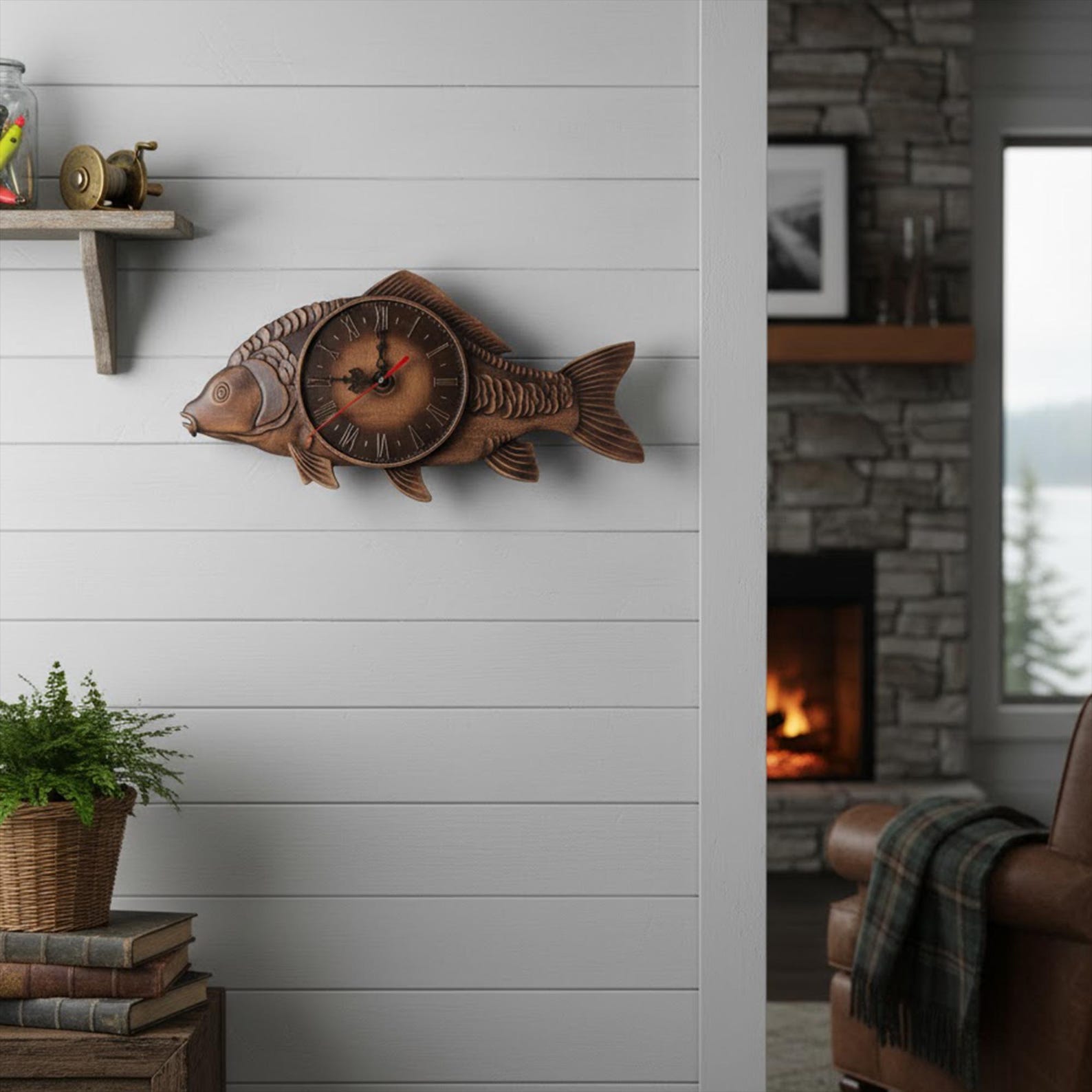 Rustic Fisherman Cabin Clock, Lake House Carved Wood Wall Decor - Etsy