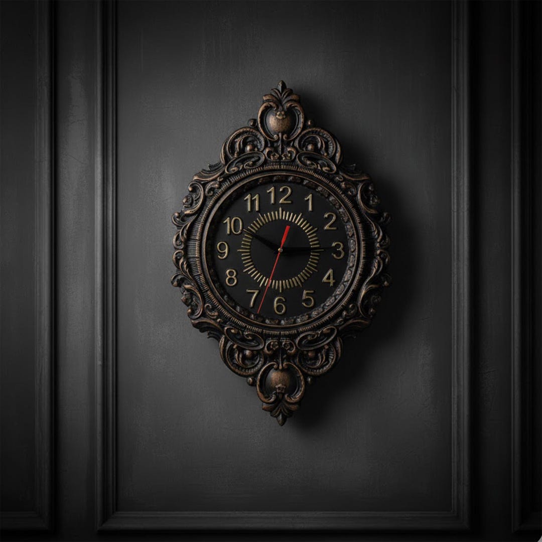 Gothic Victorian Wall Clock, Ornate Black Carved Wood Clock, Dark ...