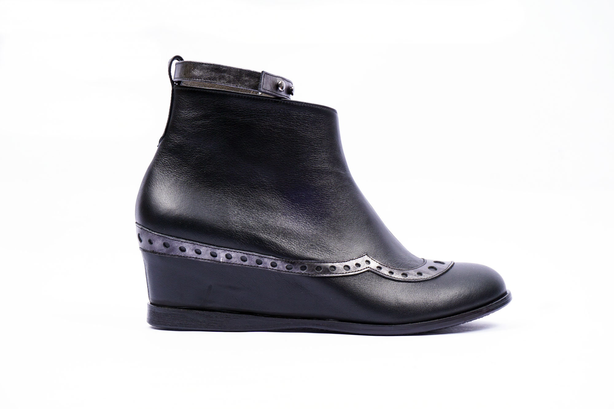 JORA - Black/silver - FREE SHIPPING Handmade Leather Bootie With Winter ...