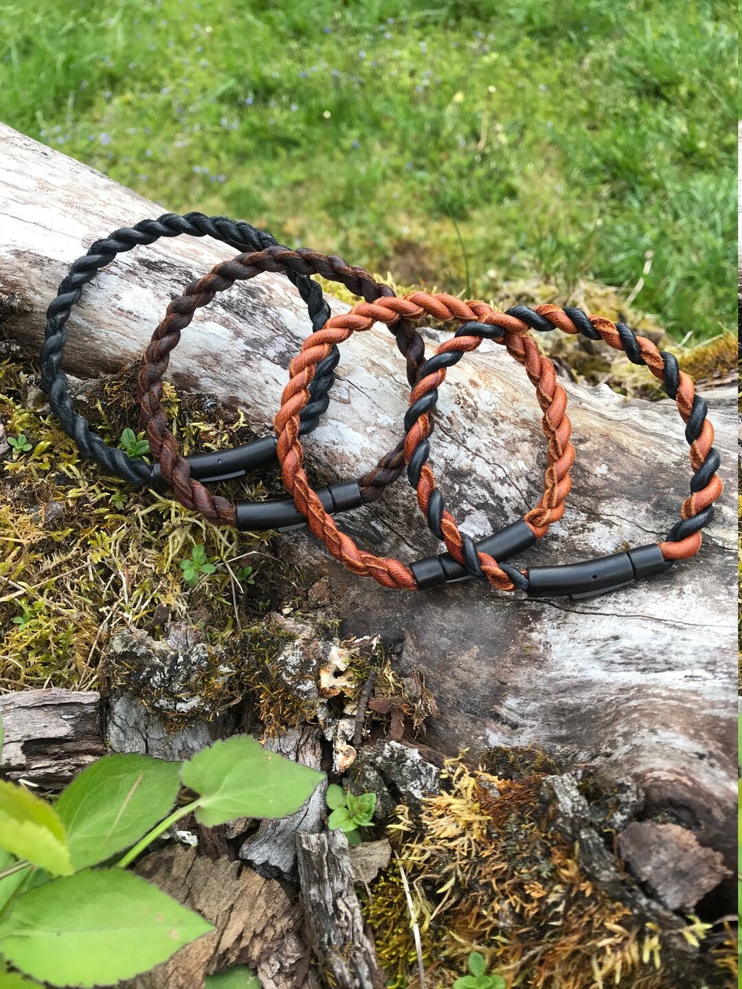 Waxed Corded Deerskin Bracelet: Locking Clasp, Handmade Men's Leather ...