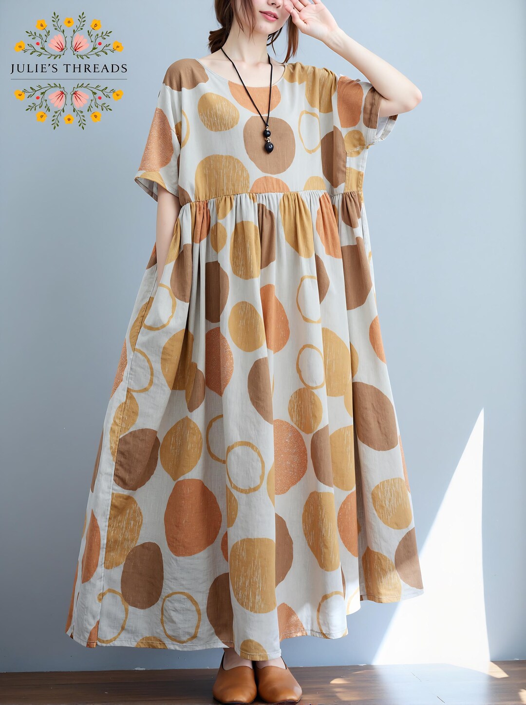 Floral Polka Dot Cotton Maxi Dress: Vintage Inspired Oversized Summer Clothing - Etsy