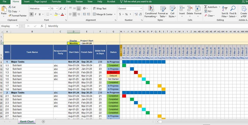 Dynamic Excel Gantt Chart | PMP Schedule | Projects Tracker Spreadsheet ...