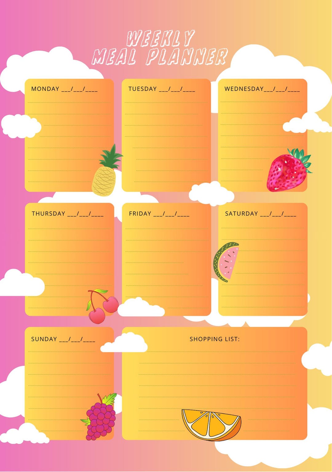 Vibrant Summer Weekly Meal Planner - Etsy