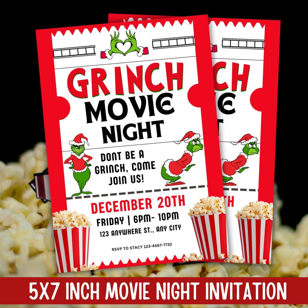 Grinch Movie Night Invitation, Canva Template, Editable Christmas Party ...
