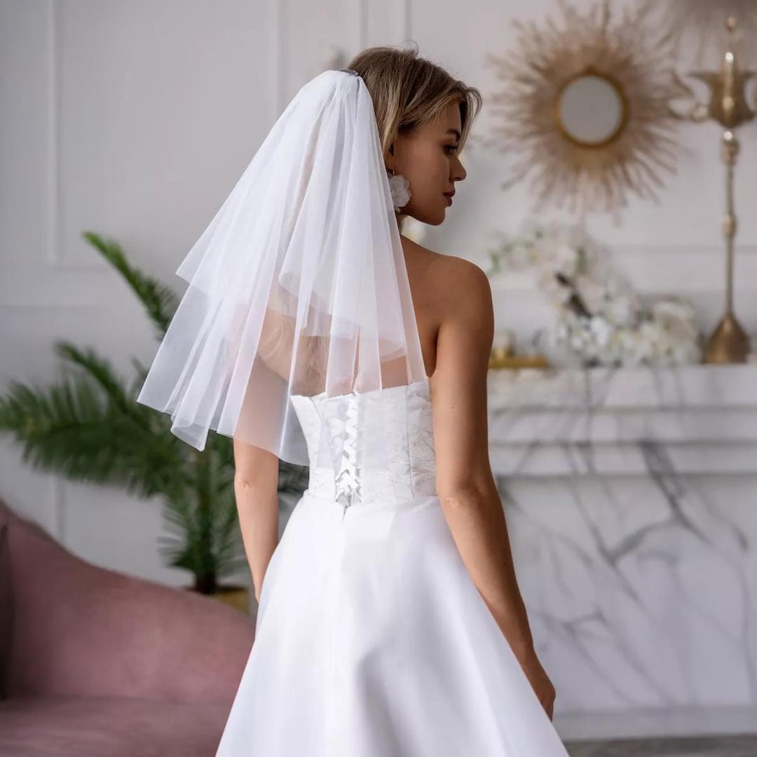 Shoulder Length Veil, Blusher Veil With Comb, Bridal Veil Ivory White ...